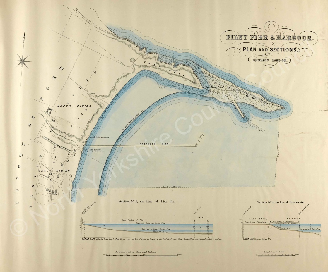 Historic map of Filey pier and Harbour 1869