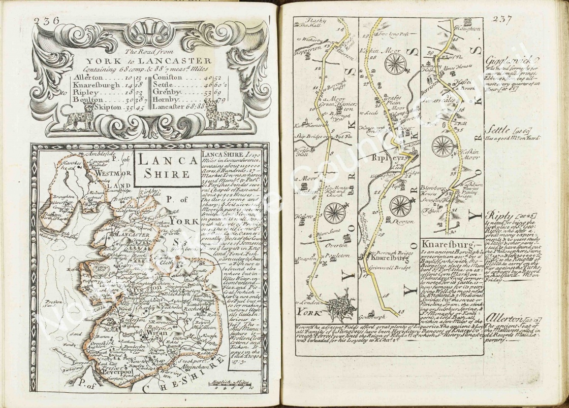 Historic Road Map from York to Lancaster 1731